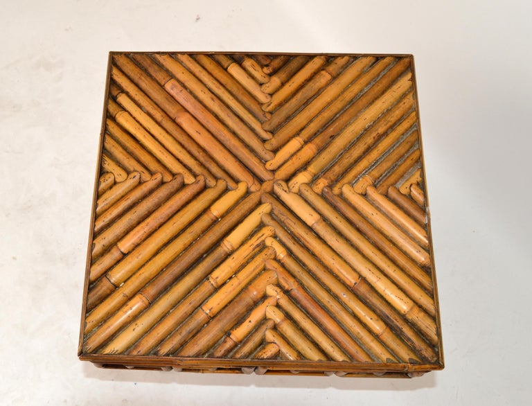 Bohemian Greek Key Pattern Handcrafted Bamboo and Cane Folding Side ...