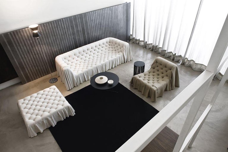 Bohemian Handmade Footstool in Draped White Leather by Busnelli For ...