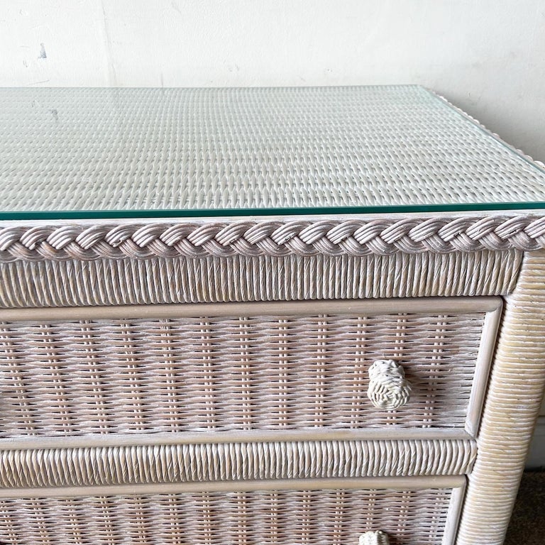 Bohemian Henry Link Wicker and Rattan Glass Top Dresser For Sale at 1stDibs