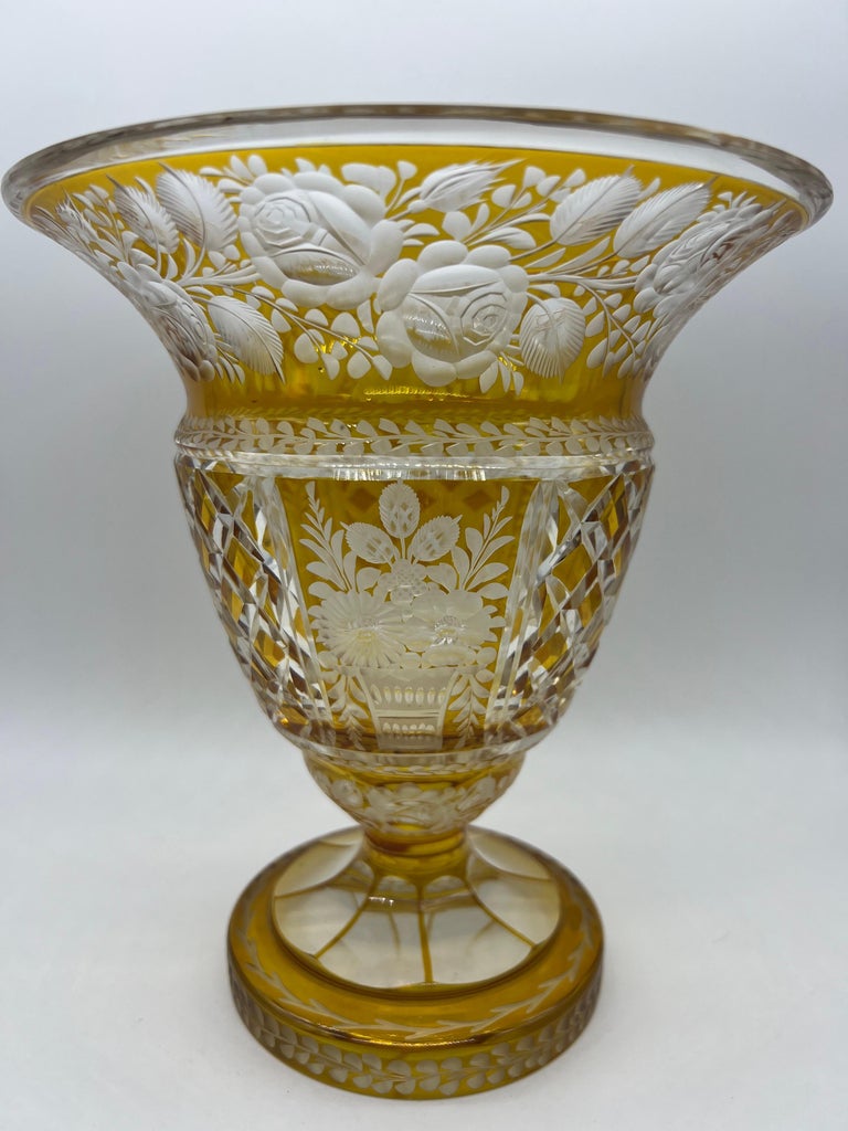 Bohemian Lead Crystal Vases and Bowl, Amber, Ca. 1928 For Sale at 1stDibs