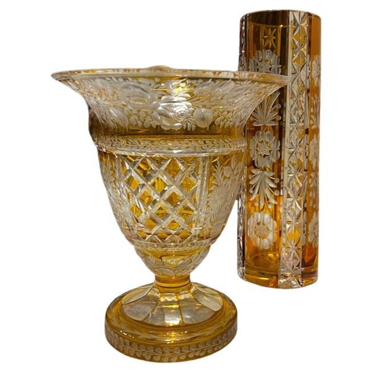 Bohemian Lead Crystal Vases and Bowl, Amber, Ca. 1928 For Sale at 1stDibs