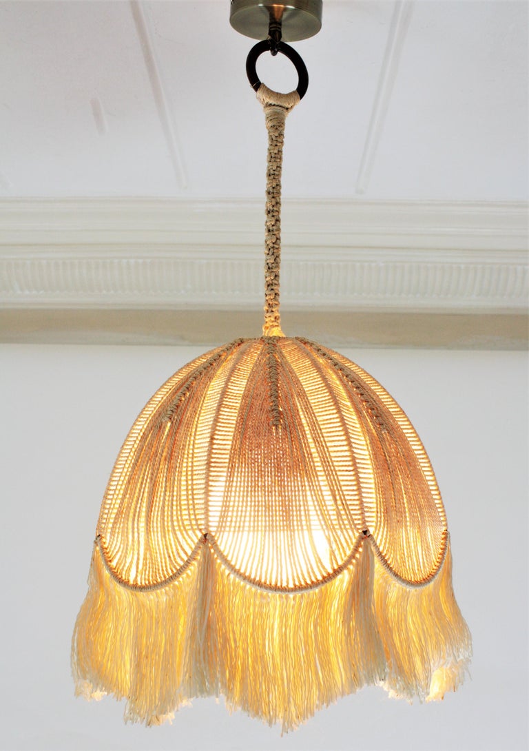 Bohemian Macrame Fiber Bell Pendant Hanging Lamp with Fringe, Spain ...