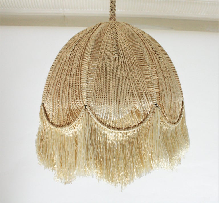 Bohemian Macrame Fiber Bell Pendant Hanging Lamp with Fringe, Spain ...
