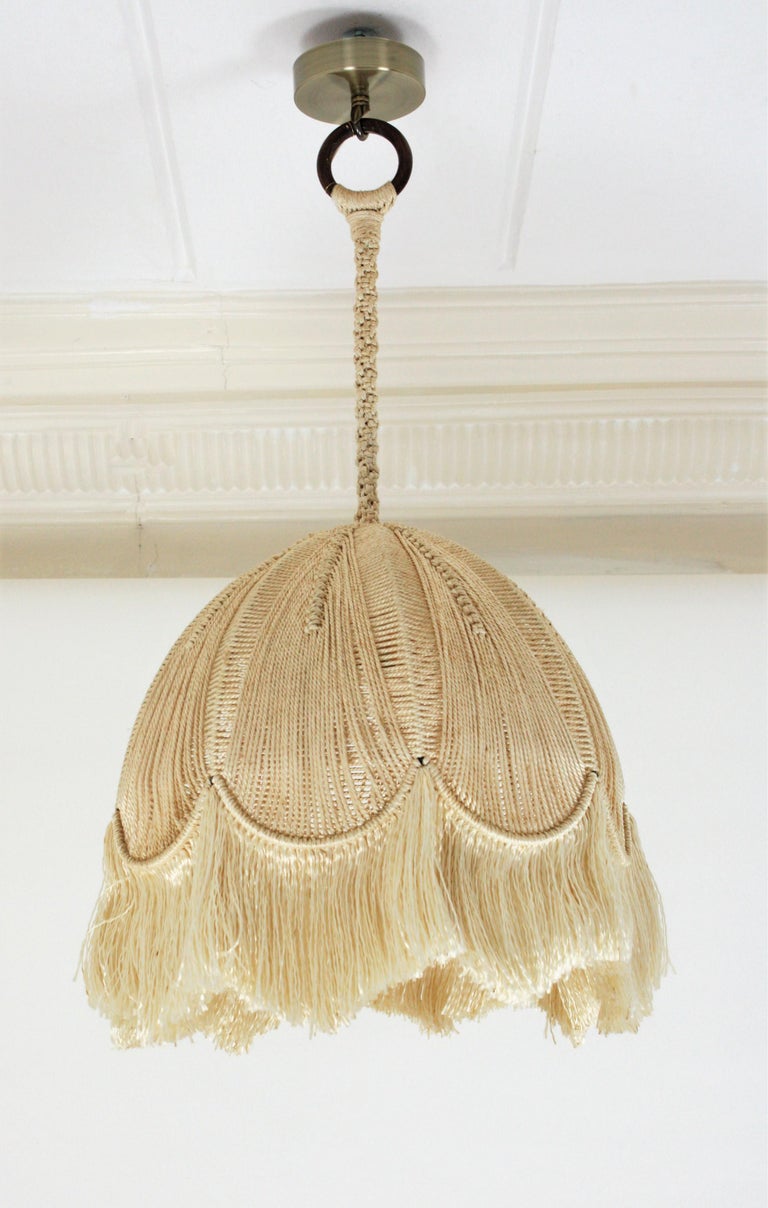 Bohemian Macrame Fiber Bell Pendant Hanging Lamp with Fringe, Spain ...