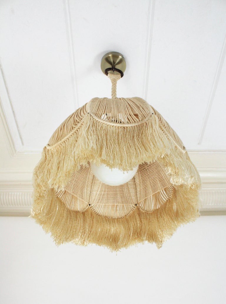 Bohemian Macrame Fiber Bell Pendant Hanging Lamp with Fringe, Spain ...