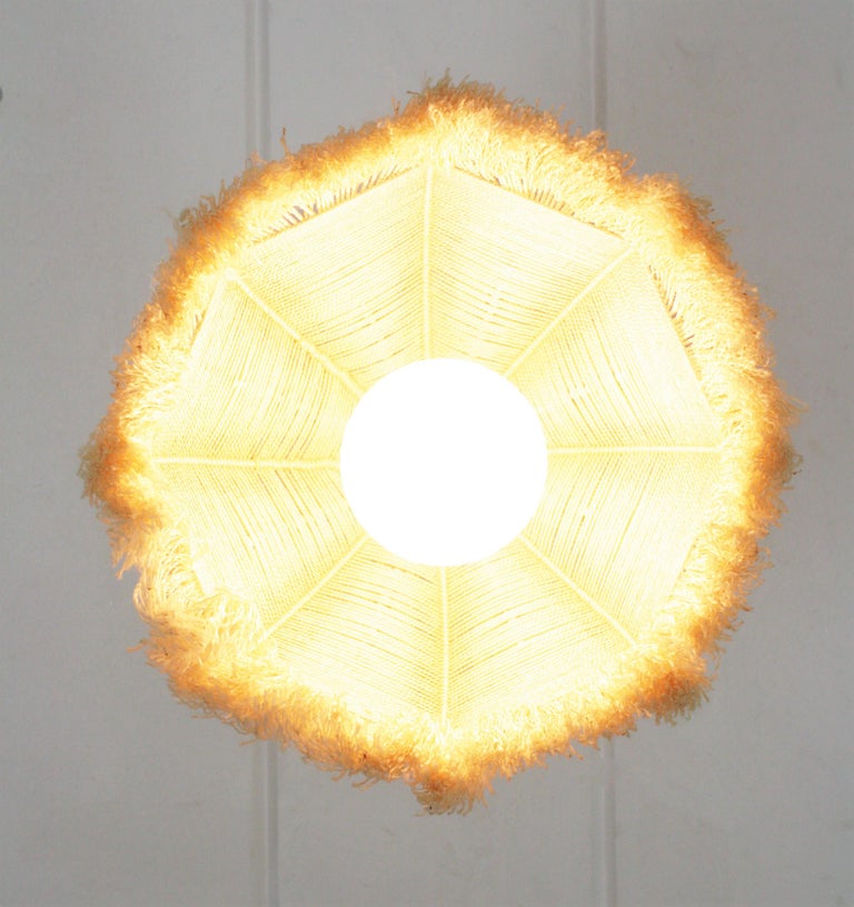 Bohemian Macrame Fiber Bell Pendant Hanging Lamp with Fringe, Spain ...