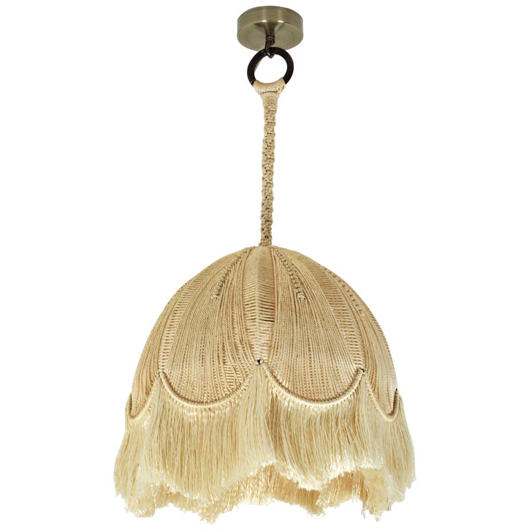 Bohemian Macrame Fiber Bell Pendant Hanging Lamp with Fringe, Spain ...