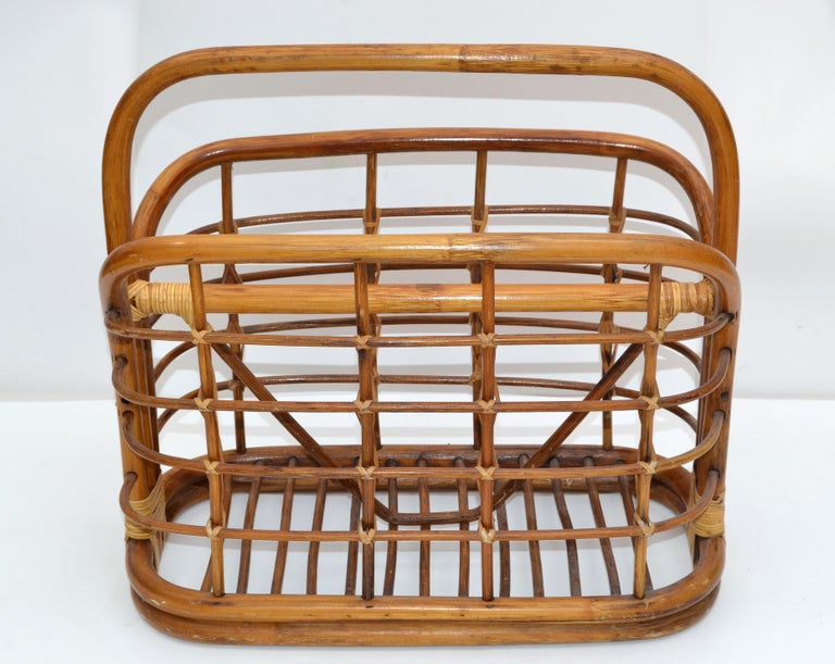 Bohemian Mid-Century Modern Handcrafted Bamboo and Cane Magazine Rack ...
