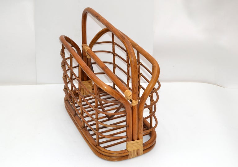 Bohemian Mid-Century Modern Handcrafted Bamboo and Cane Magazine Rack ...