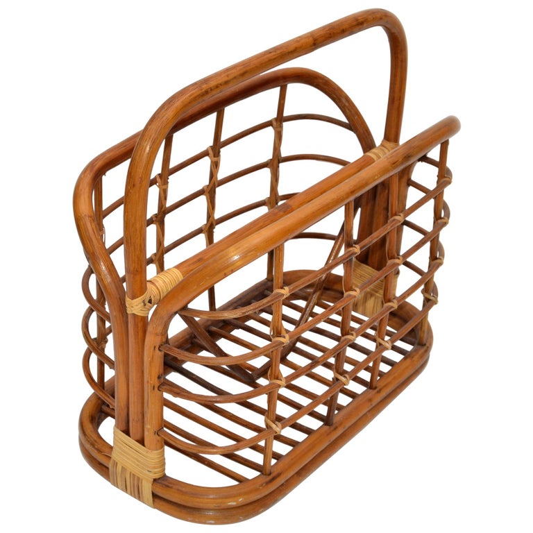 Bohemian Mid-Century Modern Handcrafted Bamboo and Cane Magazine Rack ...