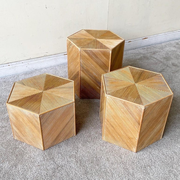 Bohemian Modular Pencil Reed Table Set by Vivai Del Sud, 3 Pieces For ...