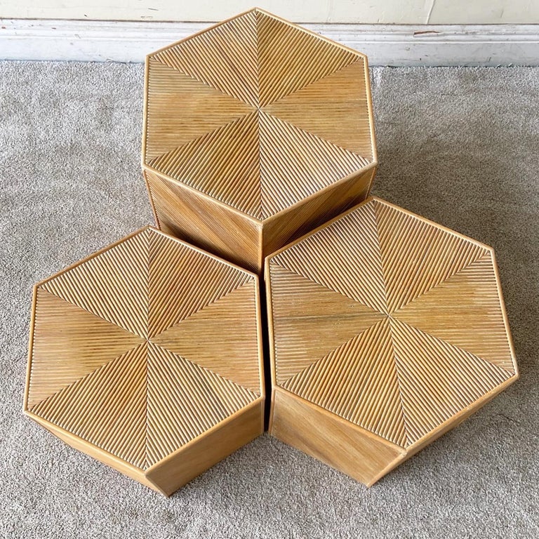 Bohemian Modular Pencil Reed Table Set by Vivai Del Sud, 3 Pieces For ...