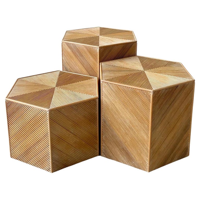 Bohemian Modular Pencil Reed Table Set by Vivai Del Sud, 3 Pieces For ...