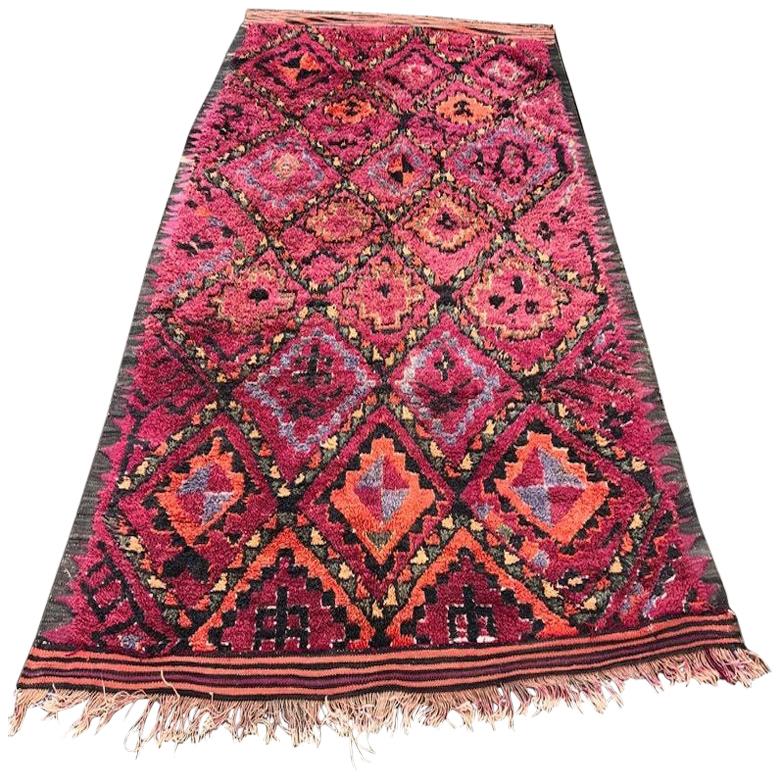 Bohemian Moroccan Berber Rug Boujag, Handmade Knotted Wool For Sale at ...