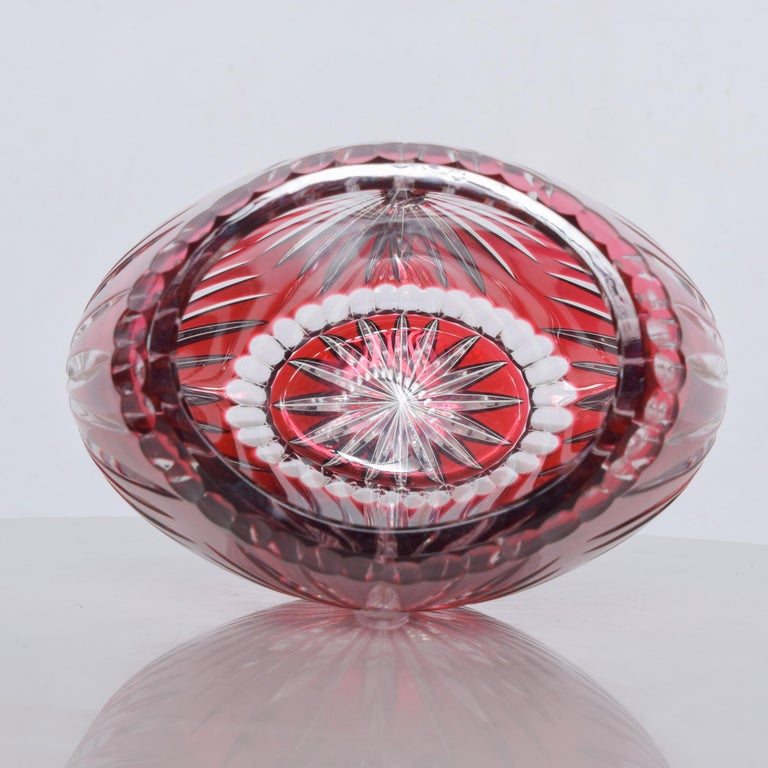 Bohemian Red Ruby Cut Clear Crystal Glass Vase Hungary Czech Art Style ...