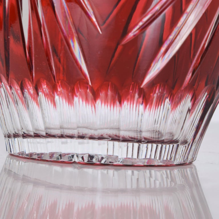 Bohemian Red Ruby Cut Clear Crystal Glass Vase Hungary Czech Art Style ...