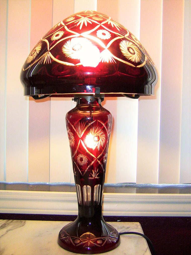 Bohemian Ruby Red Cut to Clear Crystal Table Lamp at 1stDibs