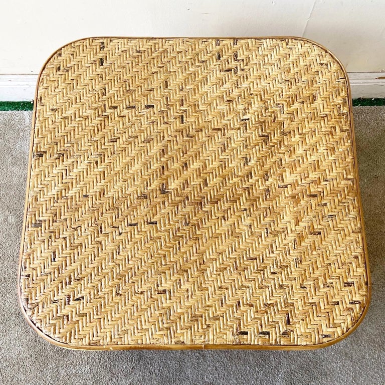Bohemian Square Wicker Wrapped Coffee Table For Sale at 1stDibs