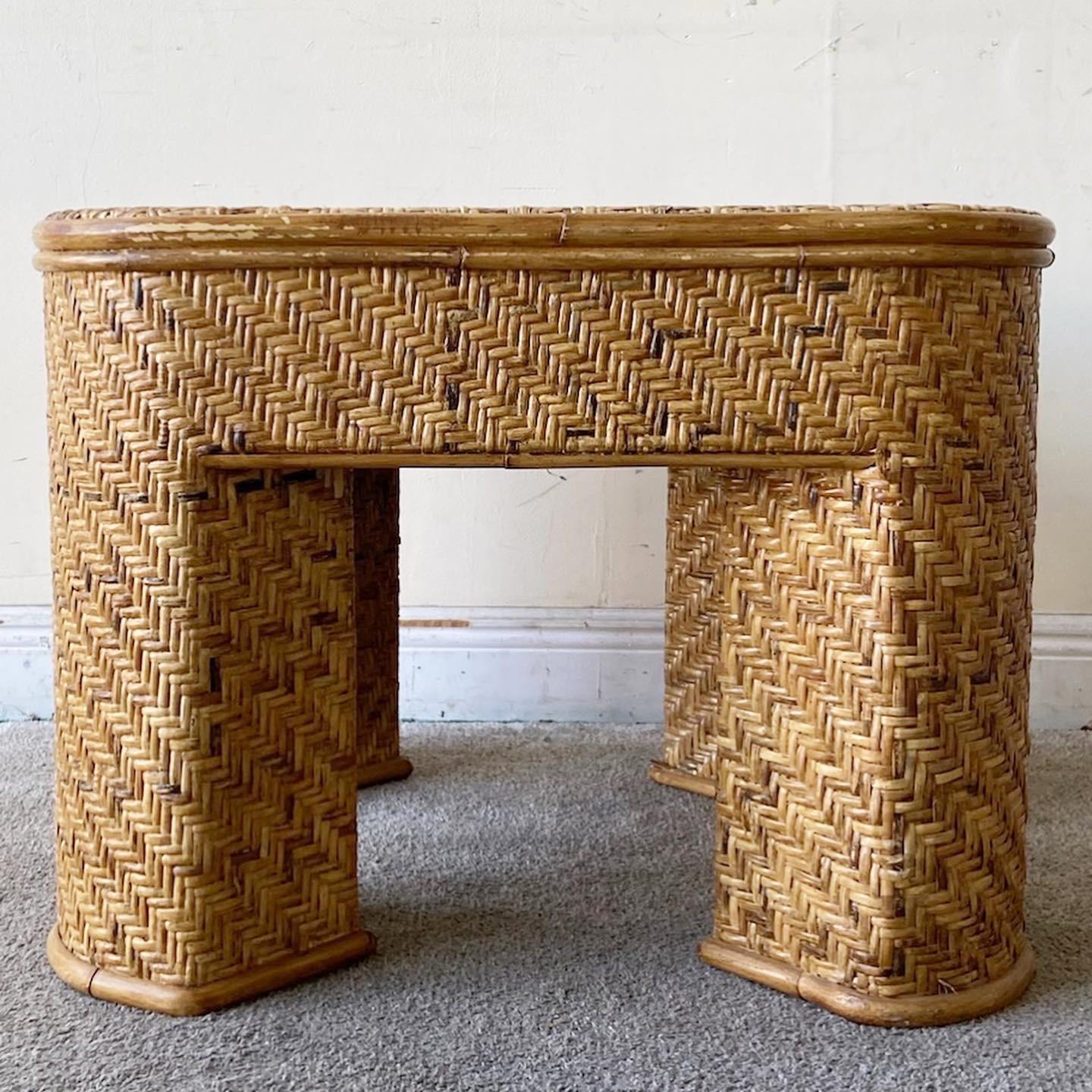 Bohemian Square Wicker Wrapped Coffee Table For Sale at 1stDibs