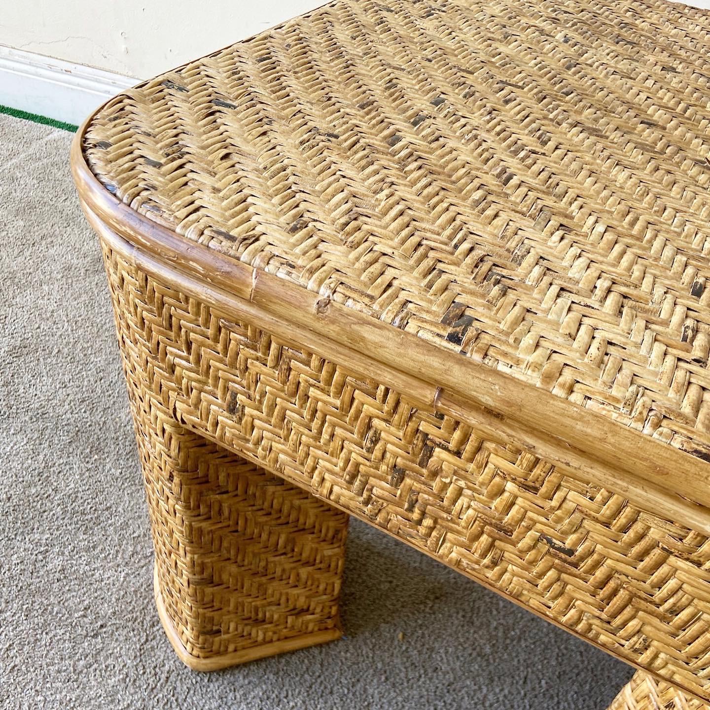 Bohemian Square Wicker Wrapped Coffee Table For Sale at 1stDibs