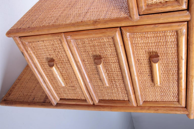 Bohemian Style Bamboo Rattan Desk with Drawers from France, 1960s at ...