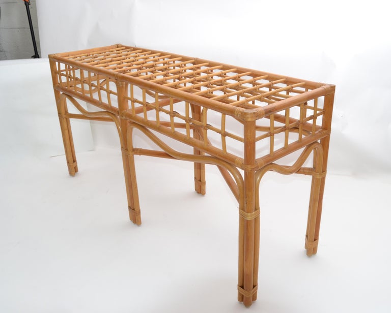 Bohemian Style Handcrafted Bent Bamboo and Rattan Console Table with ...