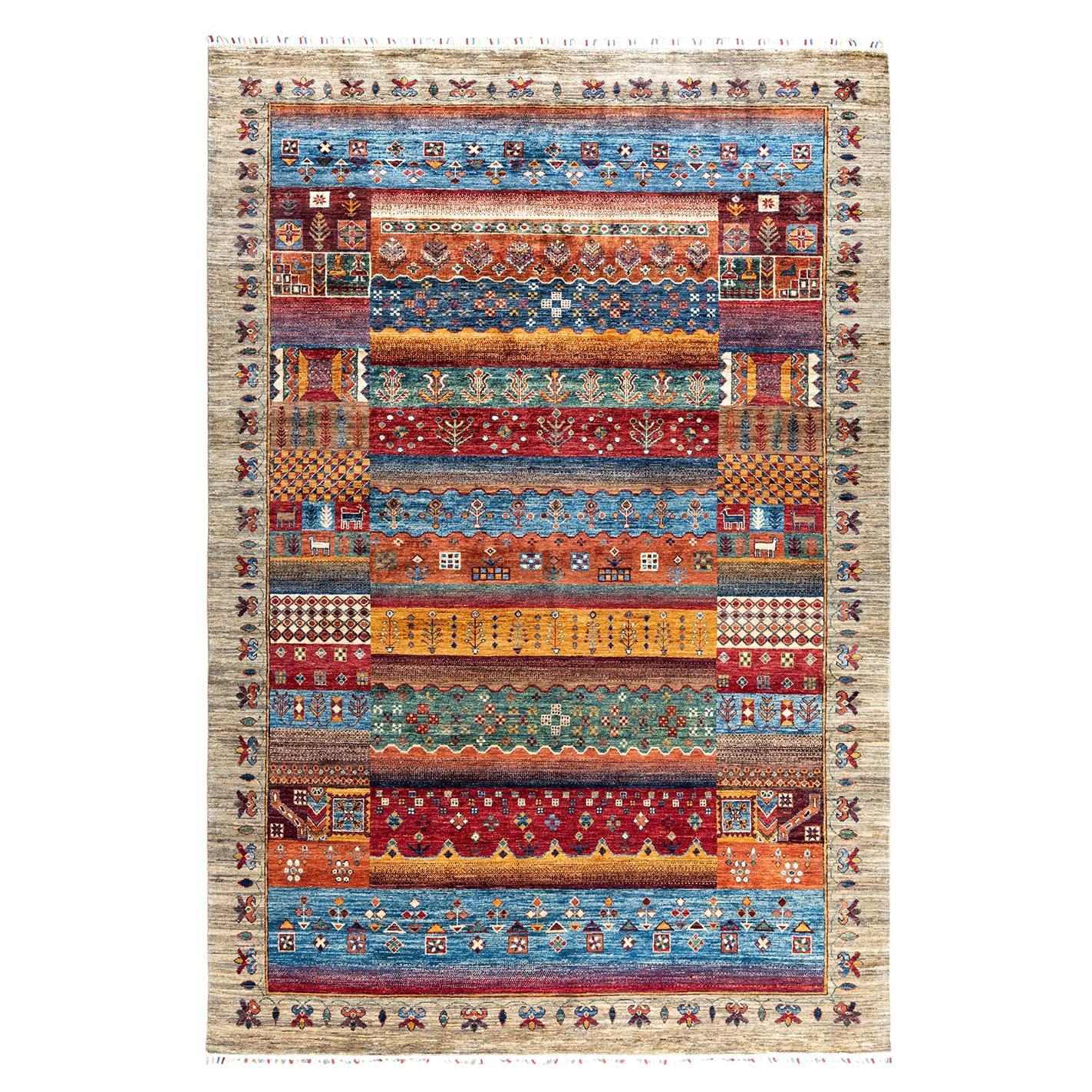 Bohemian Tribal Hand Knotted Wool Red Area Rug 5' 0" x 6' 8" For Sale ...