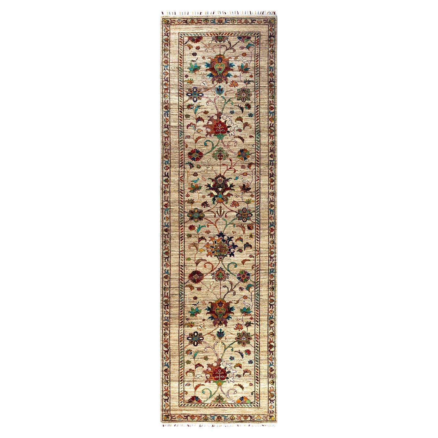 Bohemian Tribal Hand Knotted Wool Brown Runner 2' 9" x 9' 10" For Sale ...