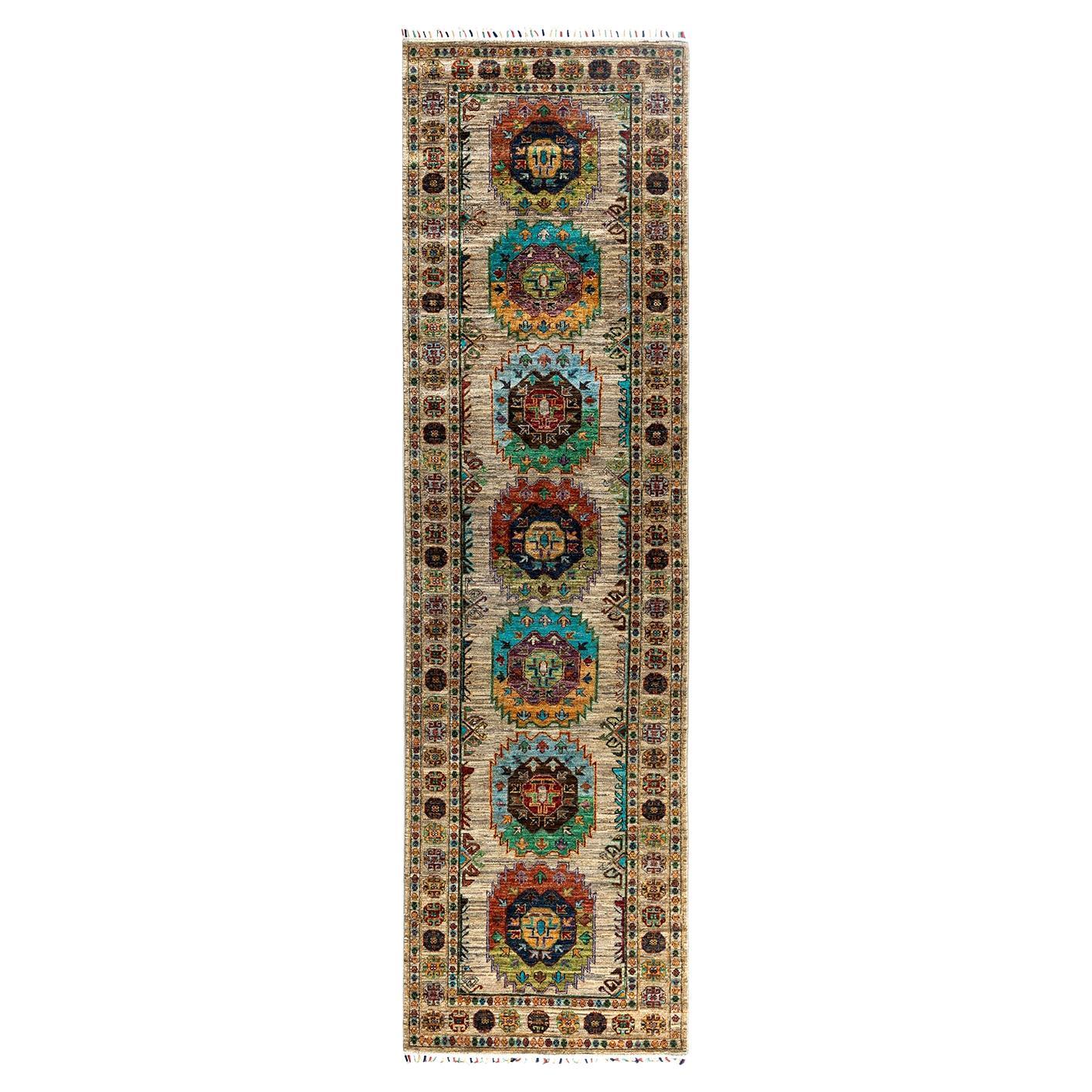 Bohemian Tribal Hand Knotted Wool Brown Runner 2' 9" x 9' 10" For Sale ...