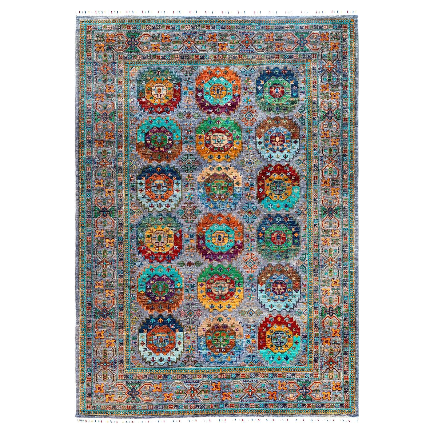 Bohemian Tribal Hand Knotted Wool Red Area Rug 5' 0" x 6' 8" For Sale ...