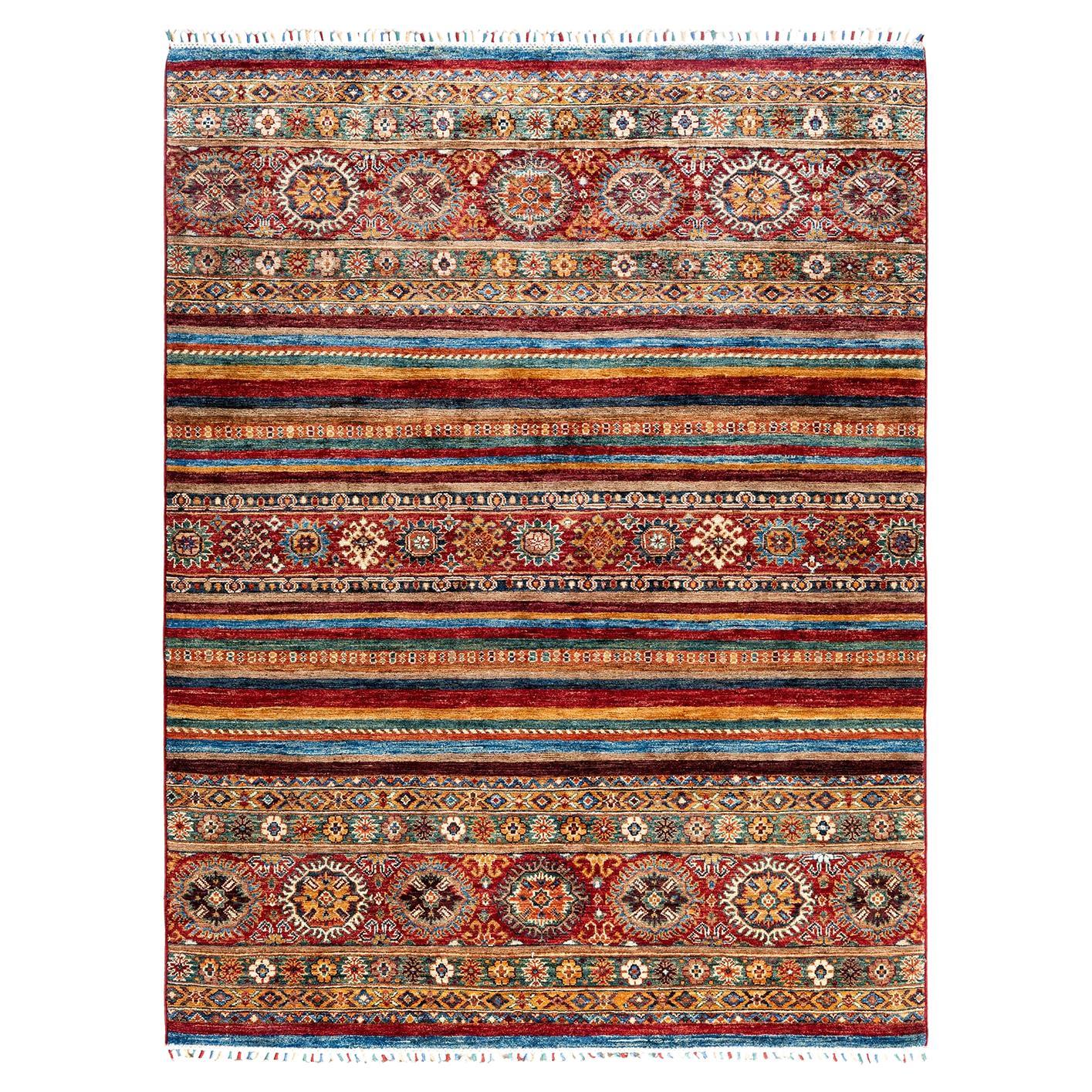 Bohemian Tribal Hand Knotted Wool Red Area Rug 5' 0" x 6' 8" For Sale ...