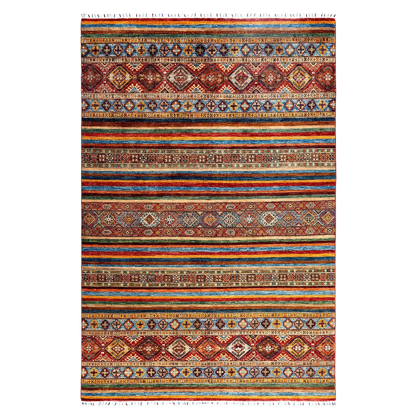 Bohemian Tribal Hand Knotted Wool Red Area Rug 5' 0" x 6' 8" For Sale ...