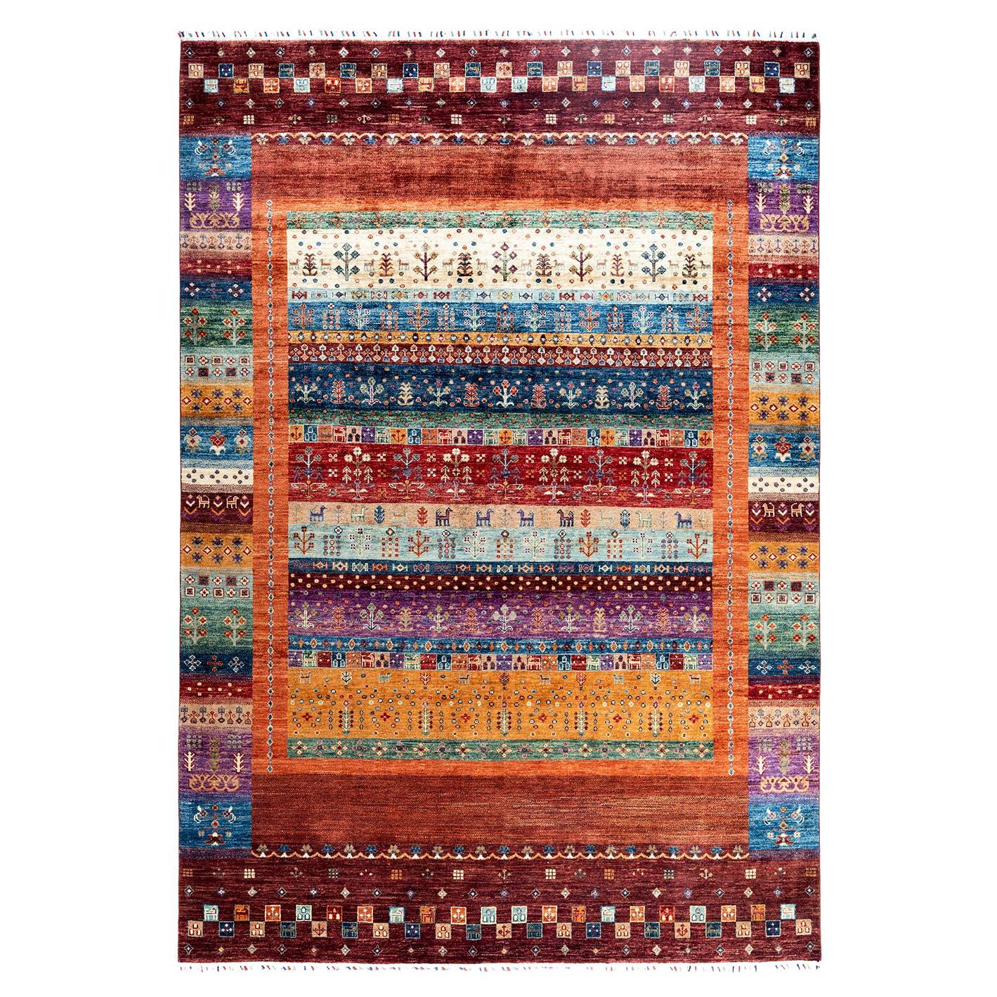 Bohemian Tribal Hand Knotted Wool Red Area Rug 5' 0" x 6' 8" For Sale ...