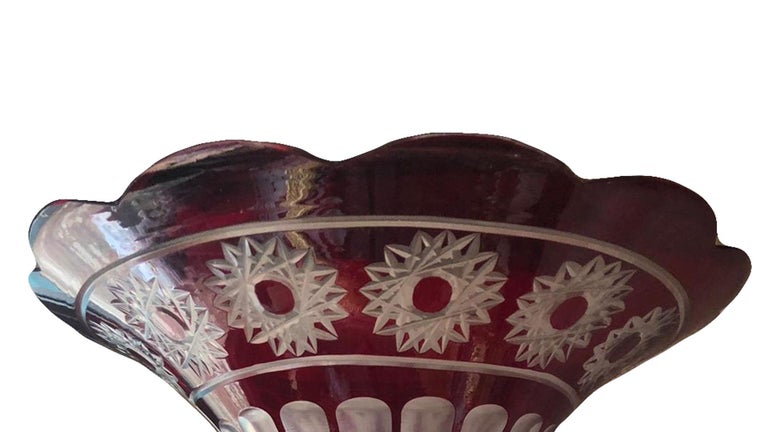 Pair Of Bohemian Cut Glass Vases in the Manner of Moser With Bronze ...