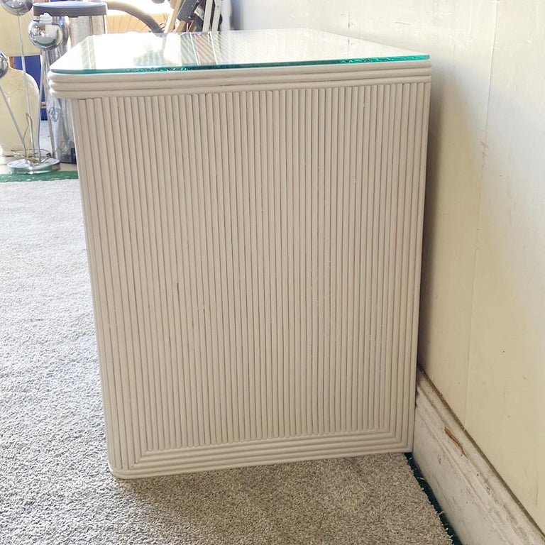 Bohemian White Pencil Reed Glass Top Nightstand/End Table For Sale at ...