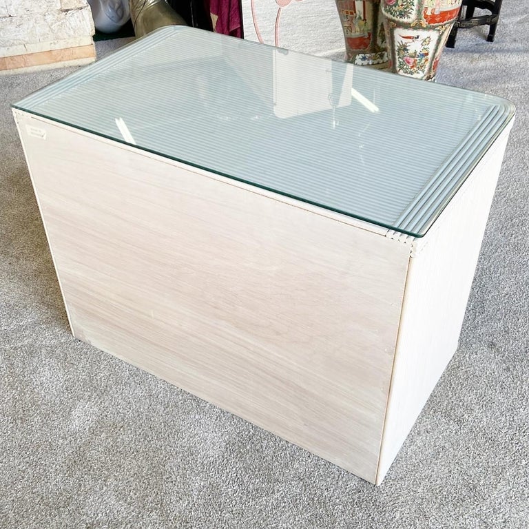 Bohemian White Pencil Reed Glass Top Nightstand/End Table For Sale at ...