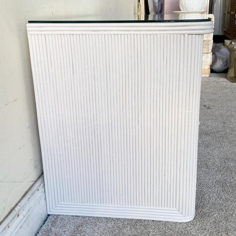 Bohemian White Pencil Reed Glass Top Nightstand/End Table For Sale at ...