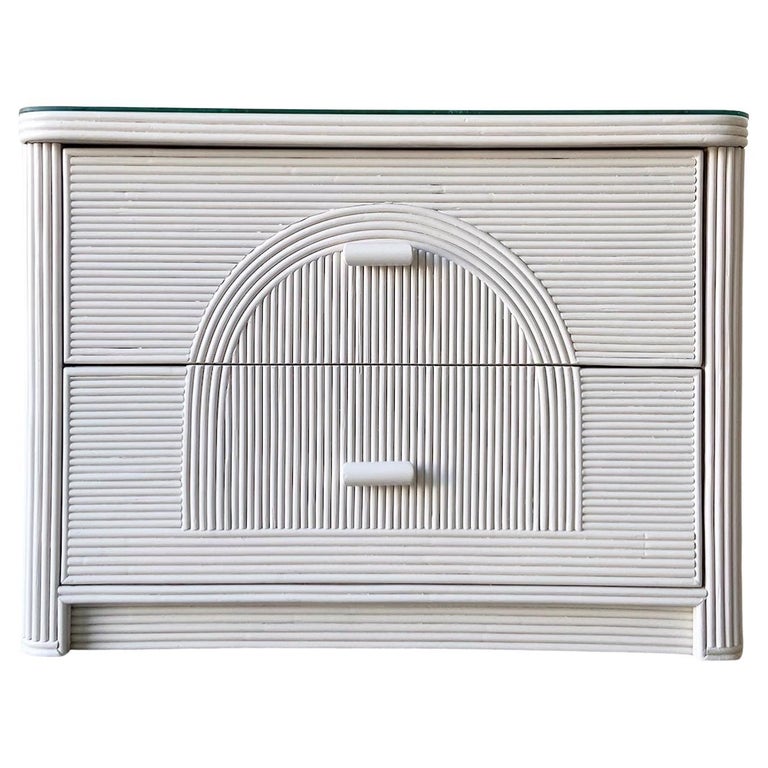 Bohemian White Pencil Reed Glass Top Nightstand/End Table For Sale at ...