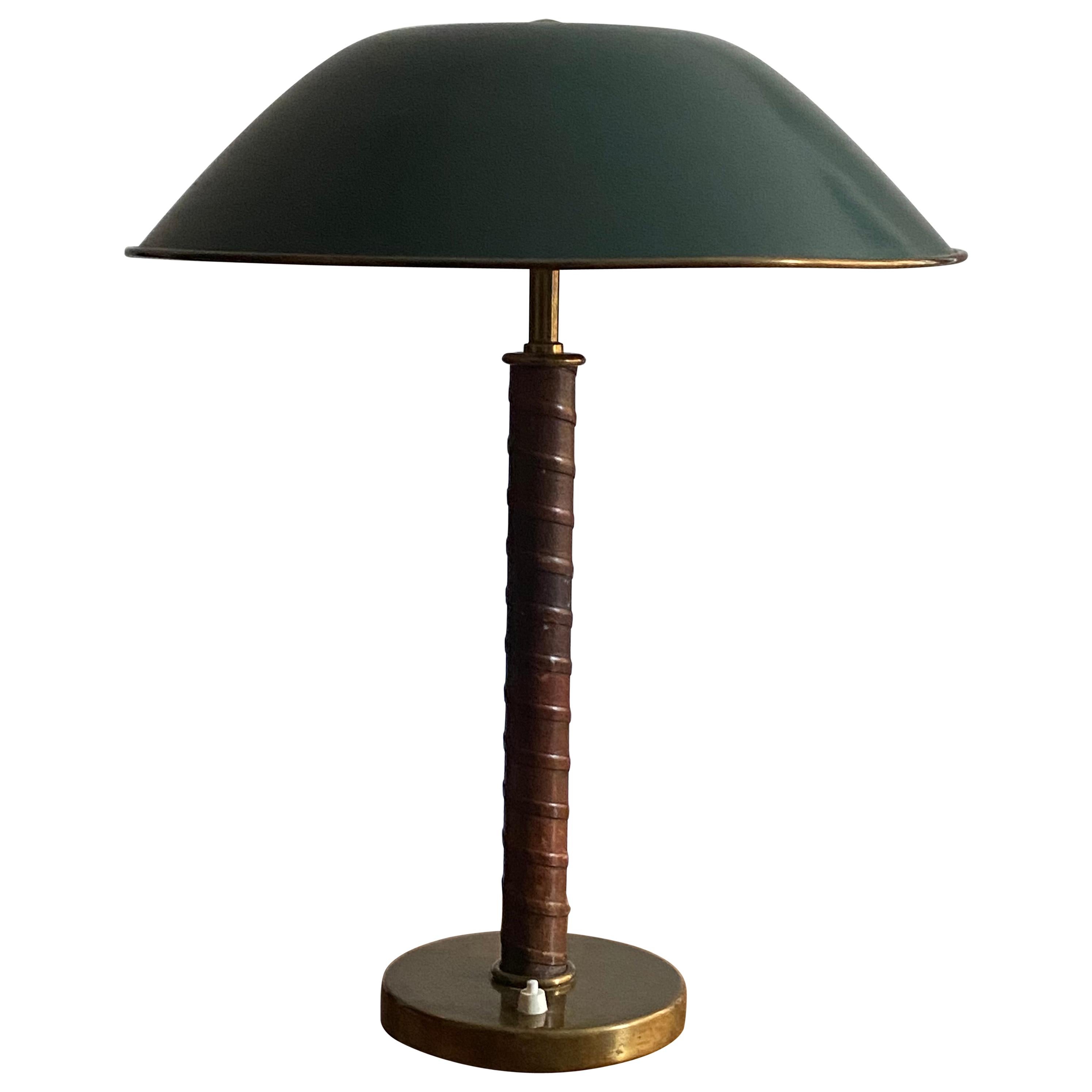 1940s Finnish Brass and Leather Table Lamp at 1stDibs