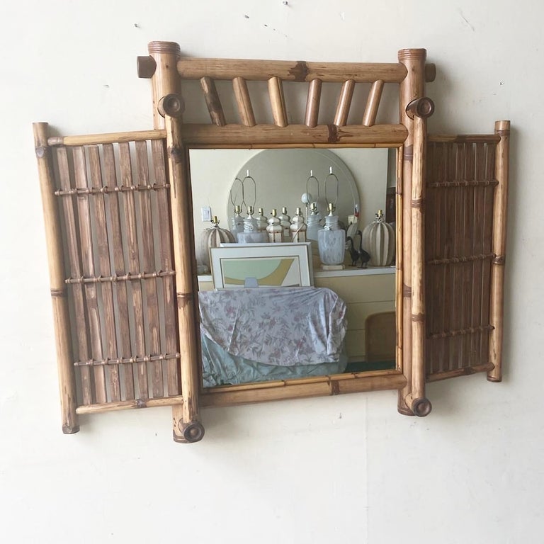 Boho Bamboo Mirror With Bamboo Doors For Sale at 1stDibs