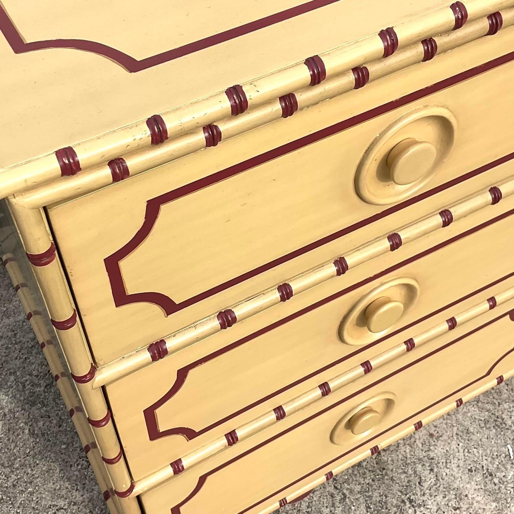Boho Big Pine Key Chest With Maroon Trim For Sale at 1stDibs