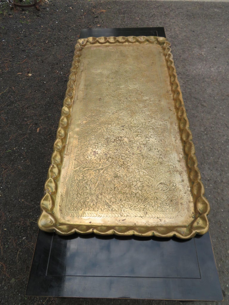 Boho Chic Asian Style Rectangular Coffee Table Attached Brass Tray ...
