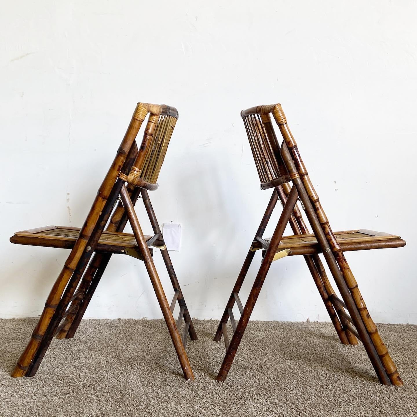 Boho Chic Bamboo Fold Up Dining Chairs - Set of 6 For Sale at 1stDibs