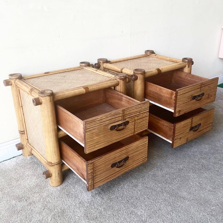 Boho Chic Bamboo Nightstands, a Pair For Sale at 1stDibs