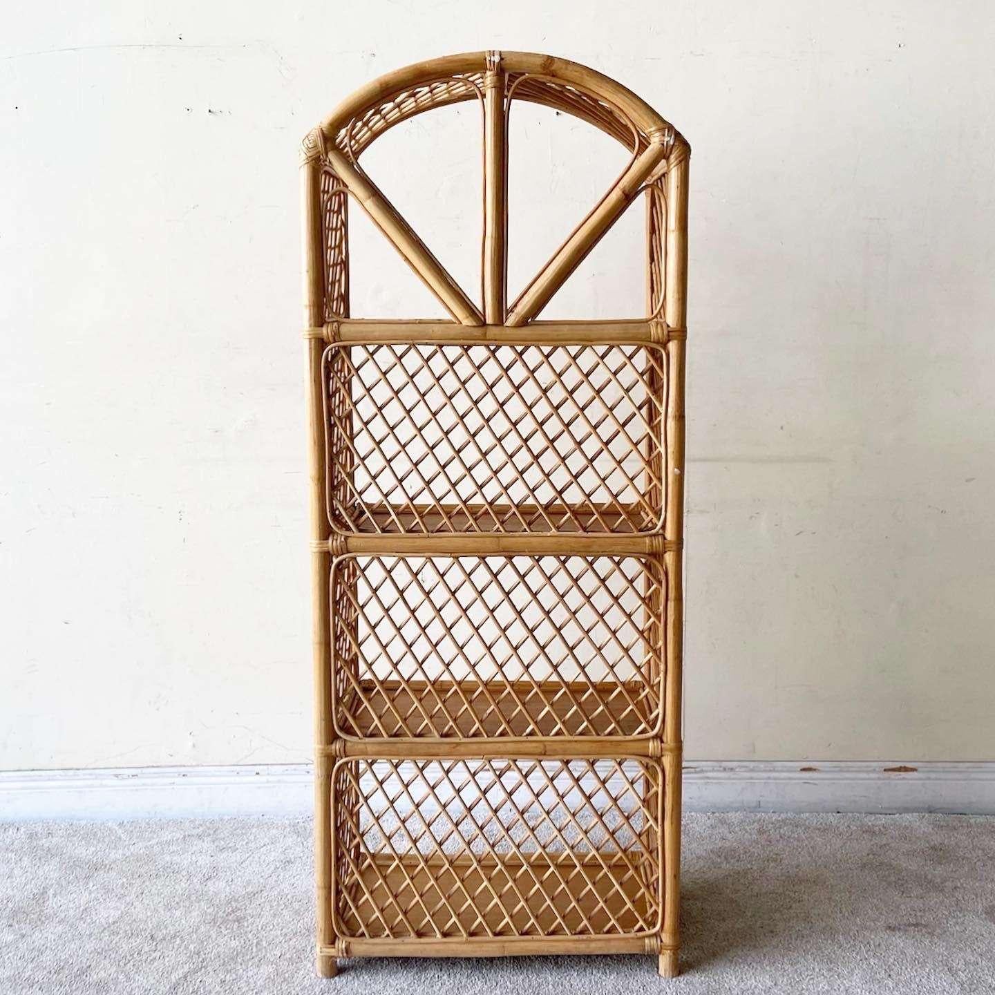 Boho Chic Bamboo Rattan a Reed Etagere/Bookcase For Sale at 1stDibs