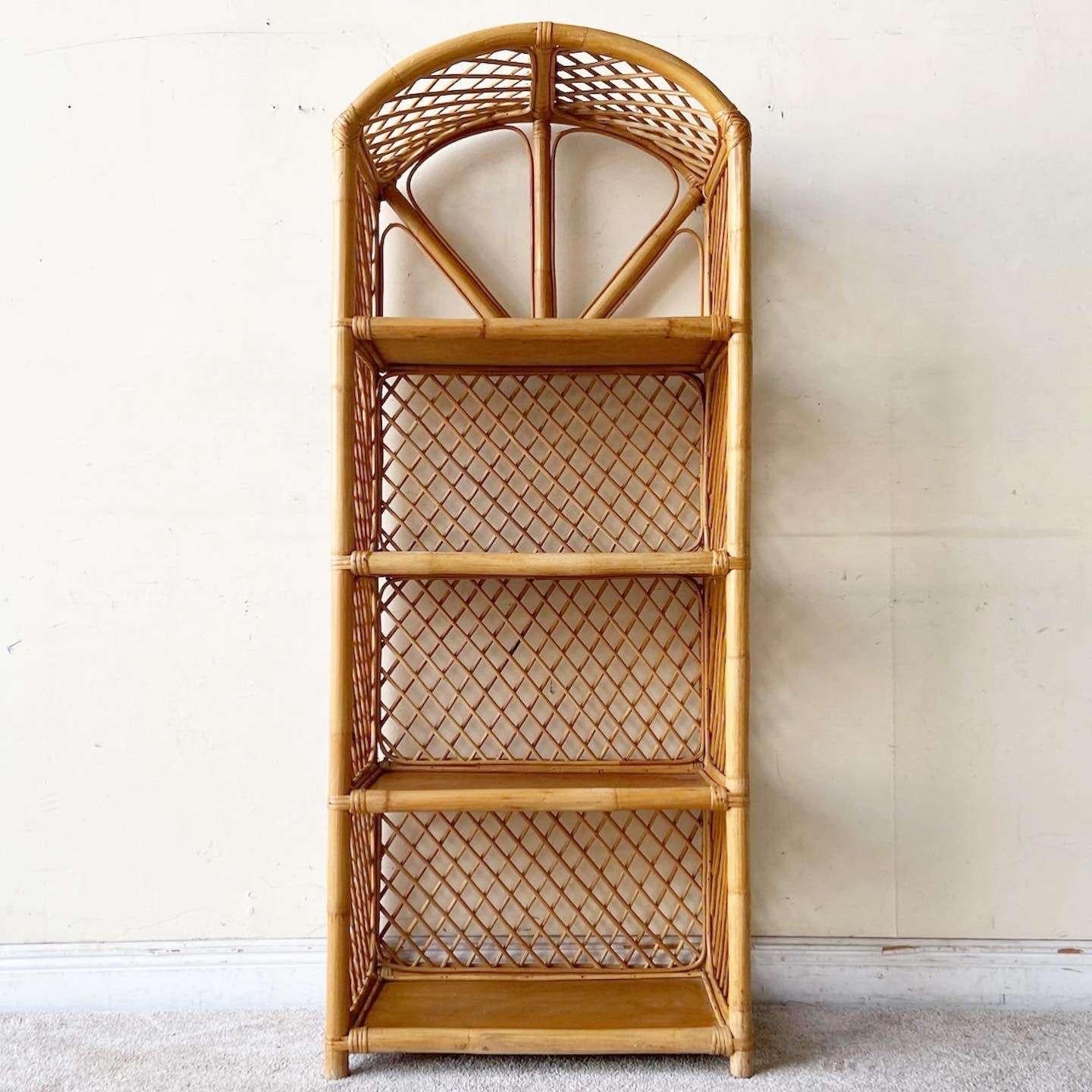 Boho Chic Bamboo Rattan a Reed Etagere/Bookcase For Sale at 1stDibs