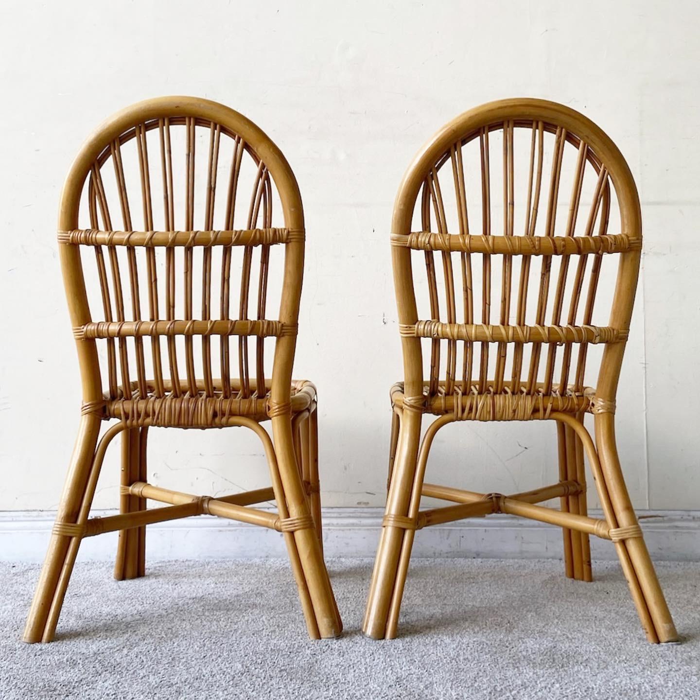 Boho Chic Bamboo Rattan and Reed Dining Chairs For Sale at 1stDibs