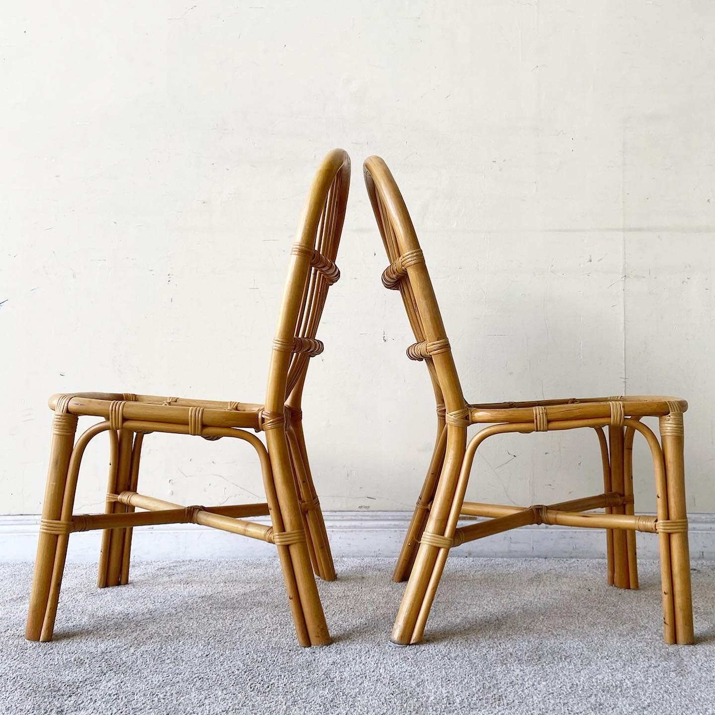 Boho Chic Bamboo Rattan and Reed Dining Chairs For Sale at 1stDibs