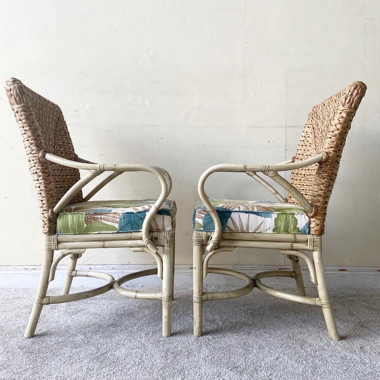 Boho Chic Bamboo Rattan and Sea Grass Dining Chairs, Set of 4 For Sale ...