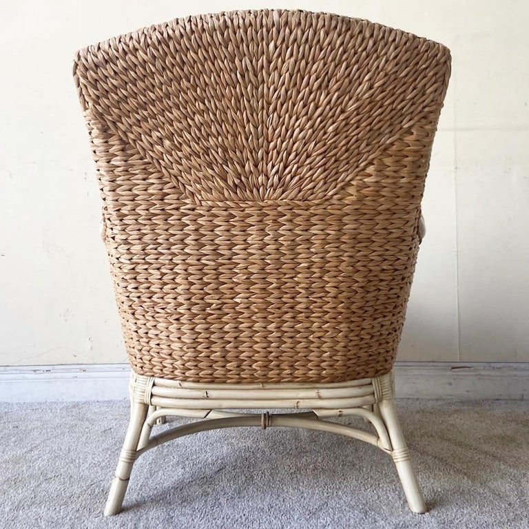 Boho Chic Bamboo Rattan and Seagrass Lounge Chair with Ottoman For Sale ...